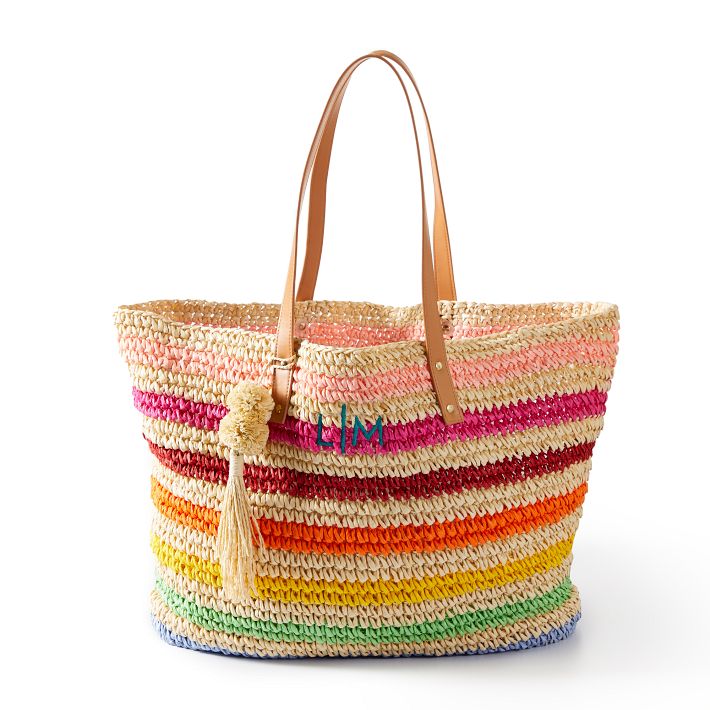 Colorful Stripe Straw Tote | Mark and Graham