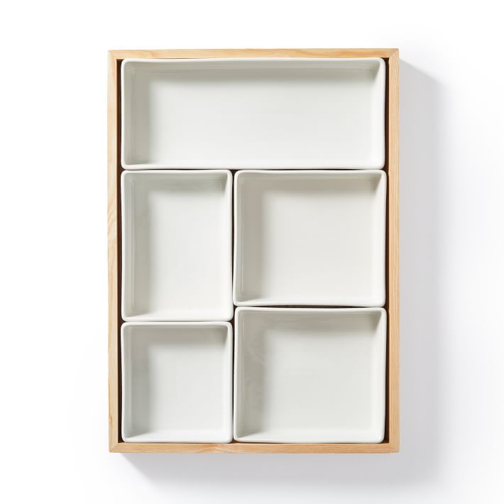 Rectangle Ash Wood and Ceramic 5-Piece Serving Set | Mark and Graham