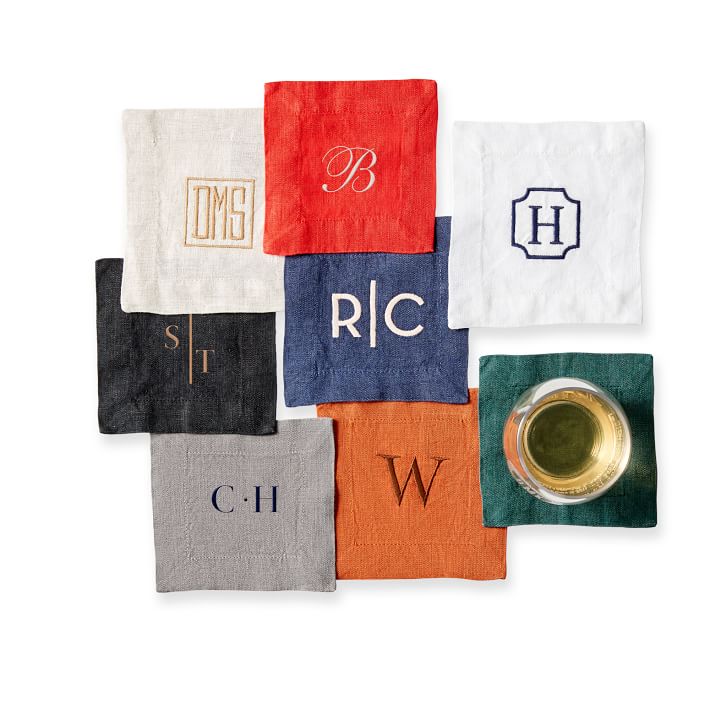 Monogrammed Italian Washed Linen Coasters - Set of 4 | Mark and Graham