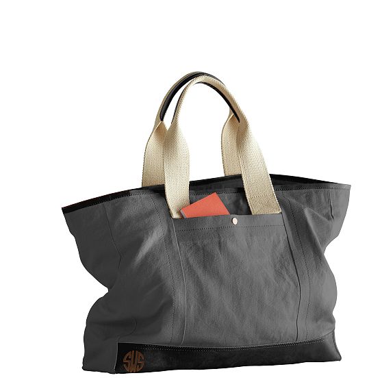 Monogrammed Canvas and Leather Tote Bag | Mark and Graham