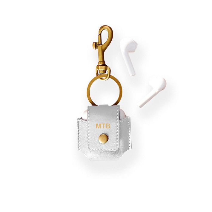Monogrammed Leather AirPod Case Keychain | Mark and Graham
