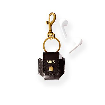 Monogrammed Leather AirPod Case Keychain | Mark and Graham