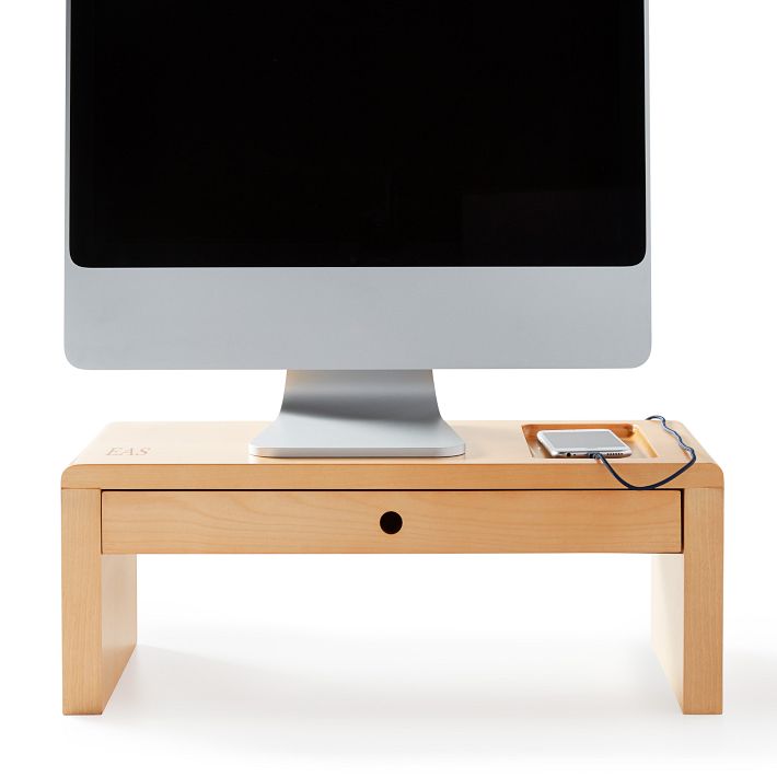 Monogrammed Wood USB Charging Station | Desk Shelf Riser | Mark and Graham
