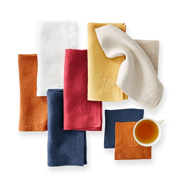 Monogrammed Italian Washed Linen Coasters - Set of 4 | Mark and Graham