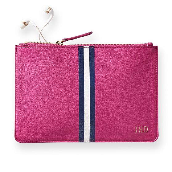 Lia Striped Monogrammed Pouch | Mark and Graham