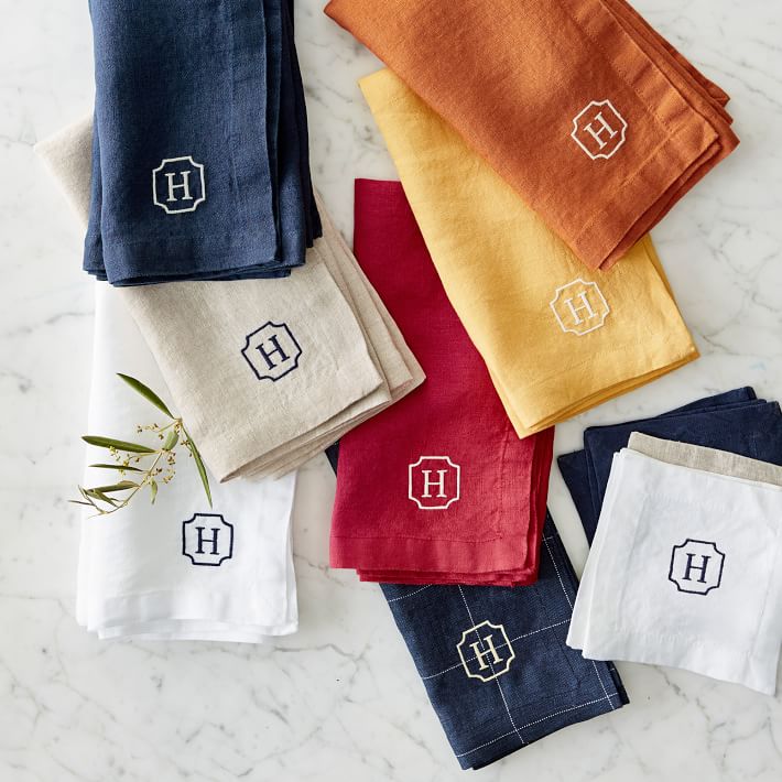 Monogrammed Italian Washed Linen Coasters - Set of 4 | Mark and Graham