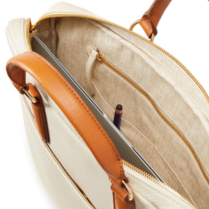 Caroline Monogrammed Leather Laptop Crossbody Bag | Mark and Graham