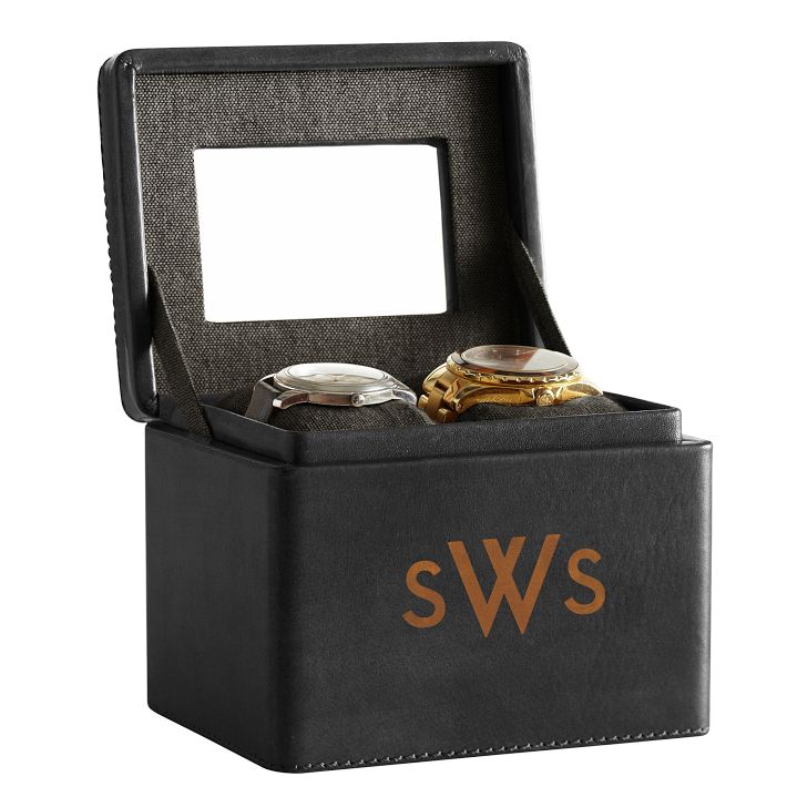 Rustic Leather 2-Slot Watch Box - Black | Men's Jewelry Box | Mark and ...