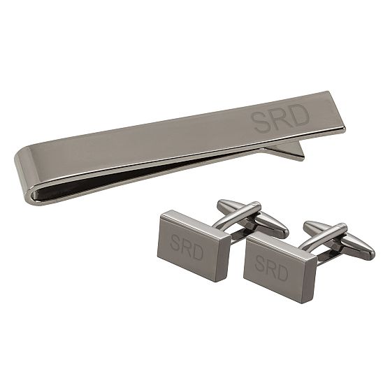 Rectangle Personalized Cufflinks & Tie Clip Set | Mark and Graham