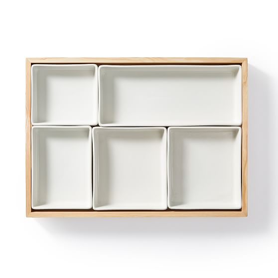 Rectangle Ash Wood and Ceramic 5-Piece Serving Set | Mark and Graham