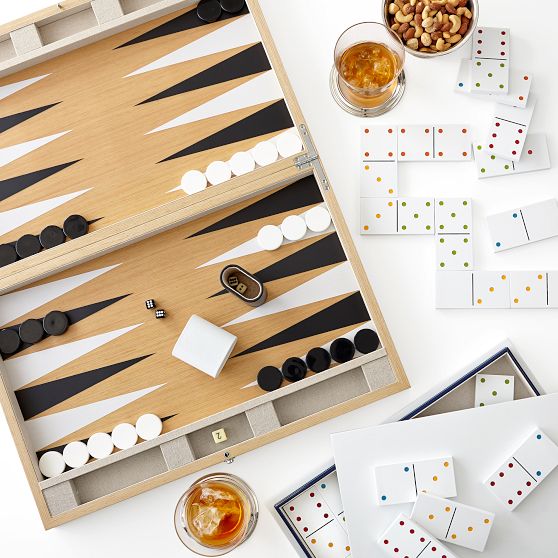 Monogrammed Oak Backgammon Set | Mark and Graham