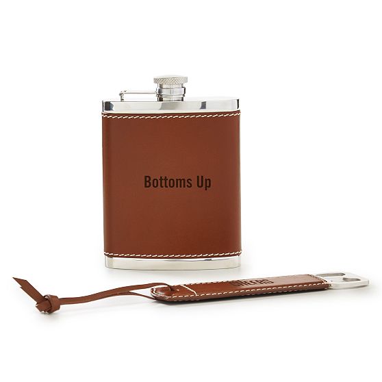 Personalized Leather Wrapped Flask | Mark and Graham