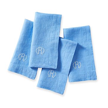 Italian Washed Monogrammed Linen Dinner Napkins - Set of 4 | Mark and ...