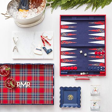Plaid Leather Backgammon Set | Mark and Graham
