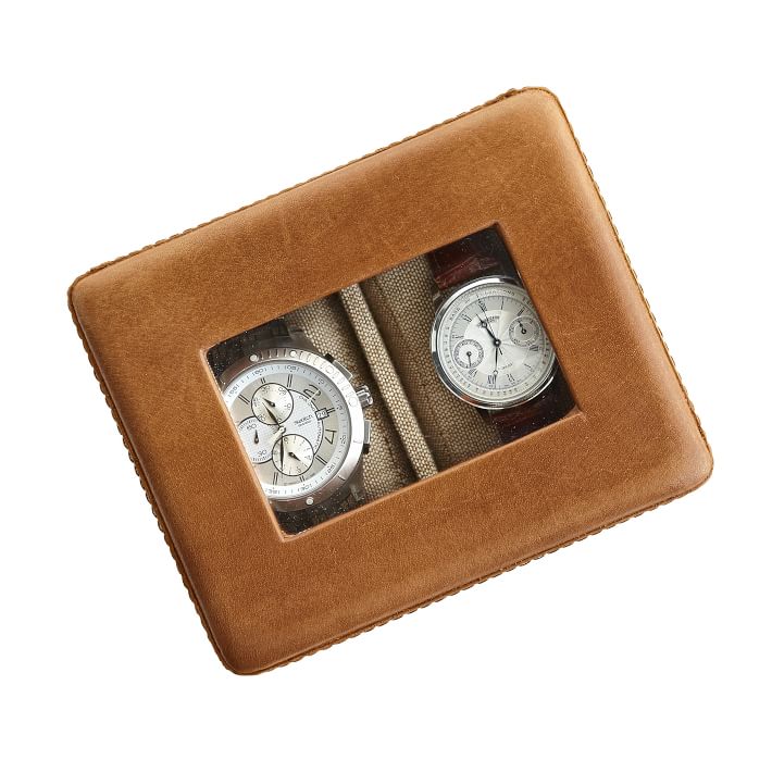 Monogrammed Rustic Leather 2-Slot Watch Box - Saddle | Mark and Graham