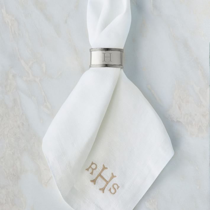 Italian Washed Monogrammed Linen Dinner Napkins - Set of 4 | Mark and ...