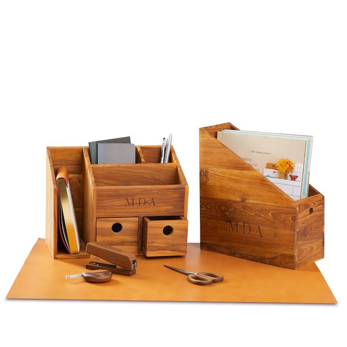 Teak Wood Desk Accessories Set | Mark and Graham