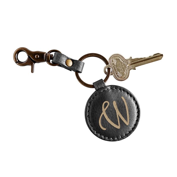 Italian Leather Monogrammed Circle Keychain | Mark and Graham
