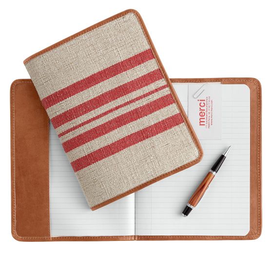 Jute + Leather Striped Notebook Cover | Mark and Graham