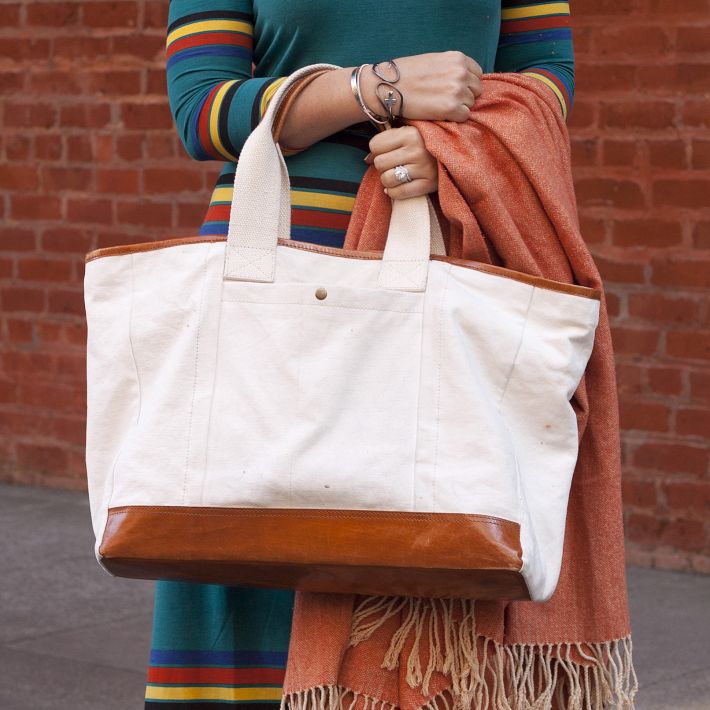 Monogrammed Canvas and Leather Tote Bag | Mark and Graham