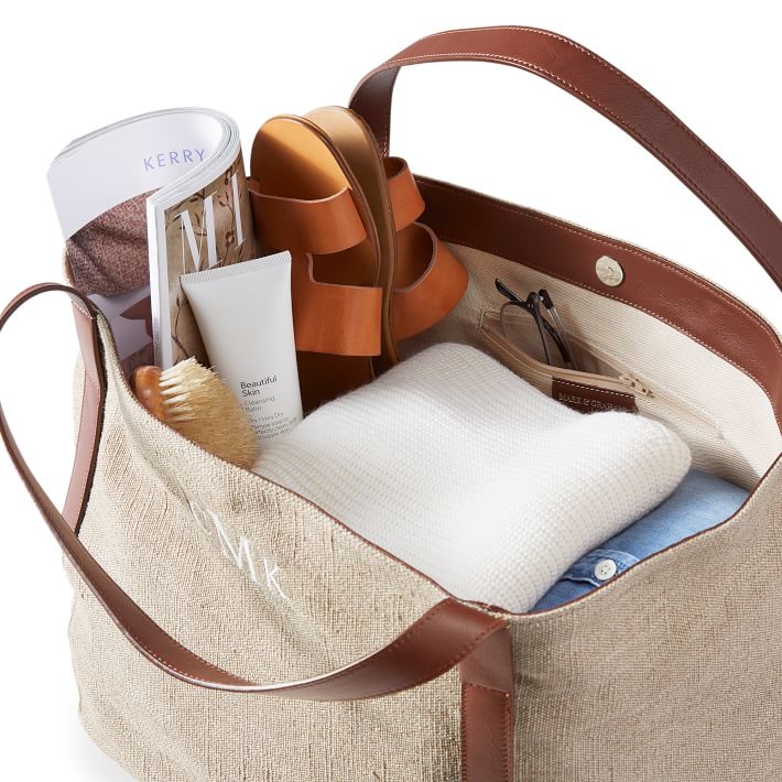 Monogrammed Italian Linen Travel Tote Bag | Mark and Graham