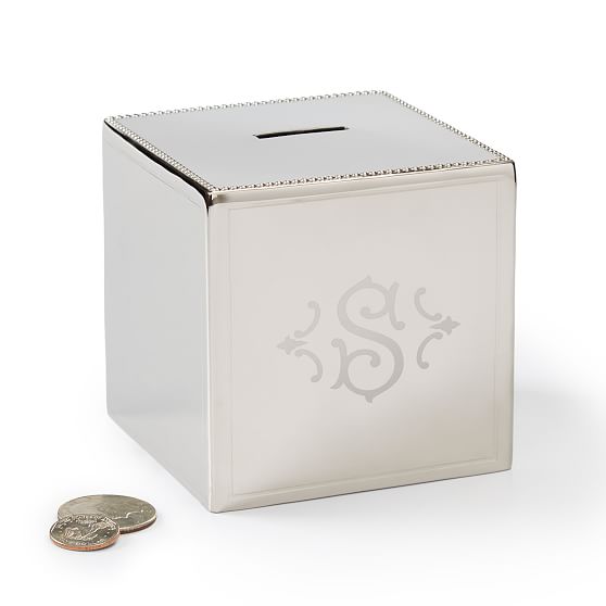 Silver Initial Block Baby Bank | Mark and Graham