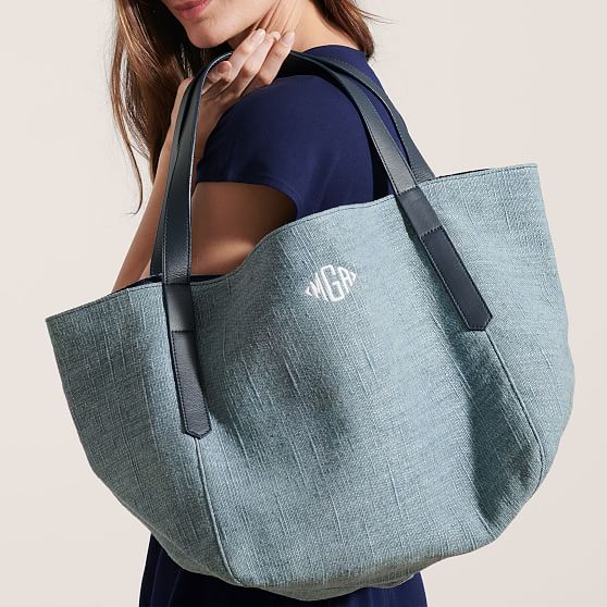 Monogrammed Italian Linen Travel Tote Bag | Mark and Graham