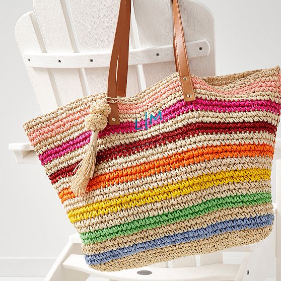 Colorful Stripe Straw Tote | Mark and Graham