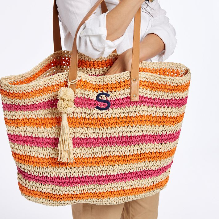 Colorful Stripe Straw Tote | Mark and Graham