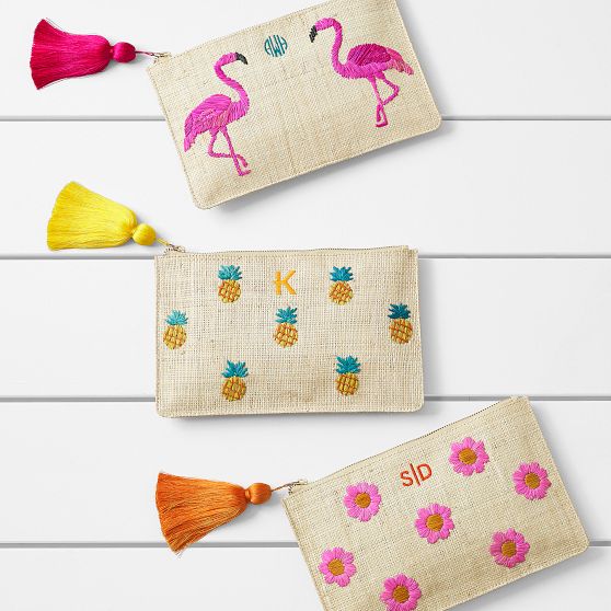 Hand Embroidered Raffia Tassel Pouch | Mark and Graham