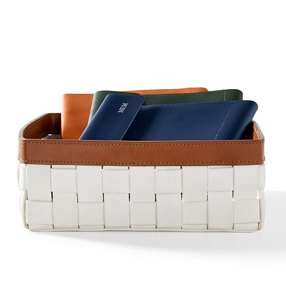Monogrammed Canvas Leather Storage Basket | Mark and Graham