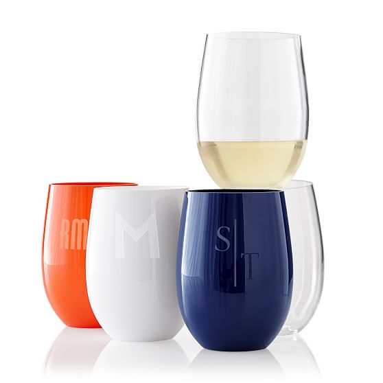 Monogrammed Acrylic Stemless Wine Glasses - Set of 4 | Mark and Graham