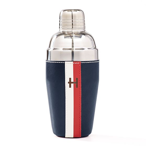 Monogrammed Oxford Striped Leather Cocktail Shaker | Mark and Graham