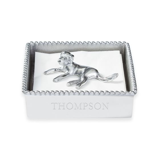Beaded Silver Cocktail Napkin Box | Mark and Graham