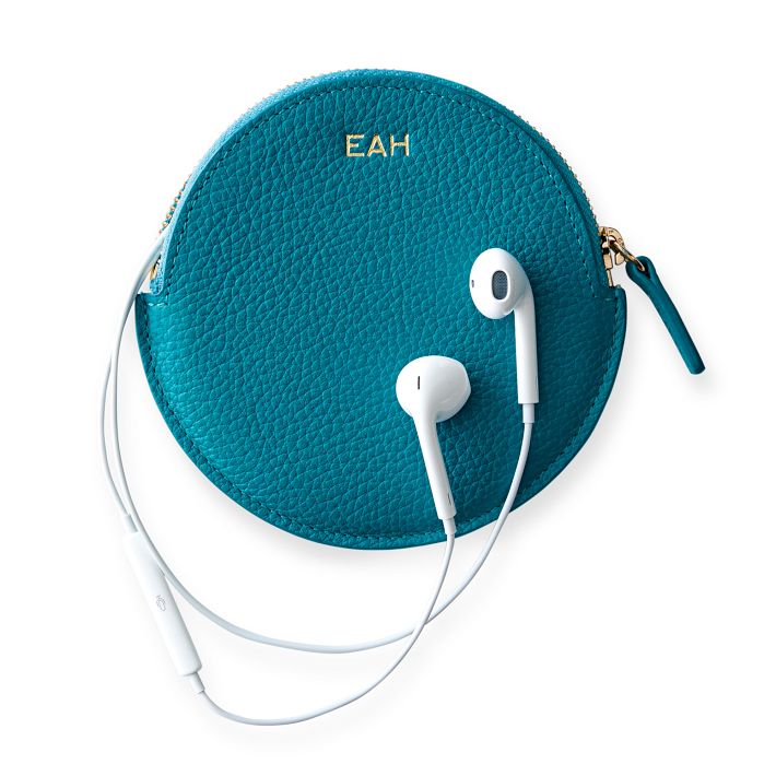 Vivid Monogrammed Leather Earphone Pouch | Tech Cases | Mark and Graham