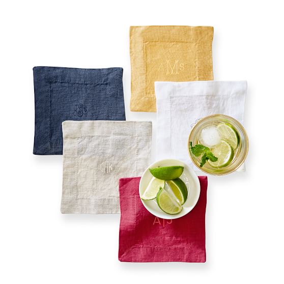 Monogrammed Italian Washed Linen Coasters - Set of 4 | Mark and Graham