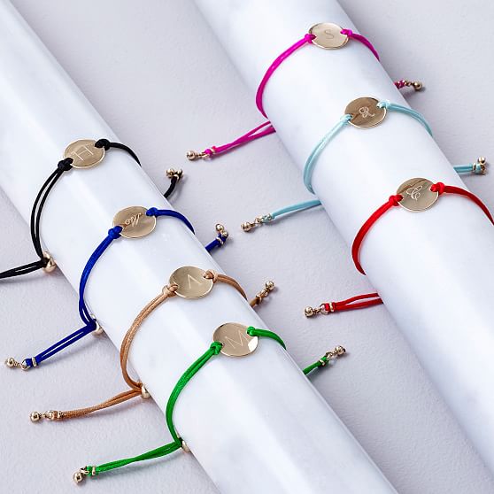 M&G Signature Gold Disc Silk Initial Bracelet | Mark and Graham