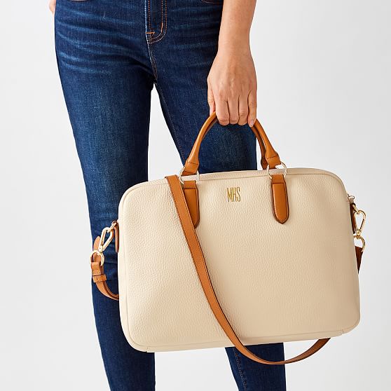 Caroline Monogrammed Leather Laptop Crossbody Bag | Mark and Graham