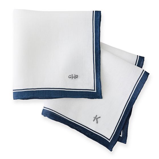 Linen Embroidered Mnogrammed Handkerchief | Mark and Graham