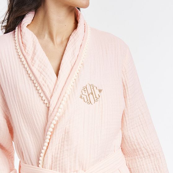 Pom Trim Cotton Bath Robe | Mark and Graham